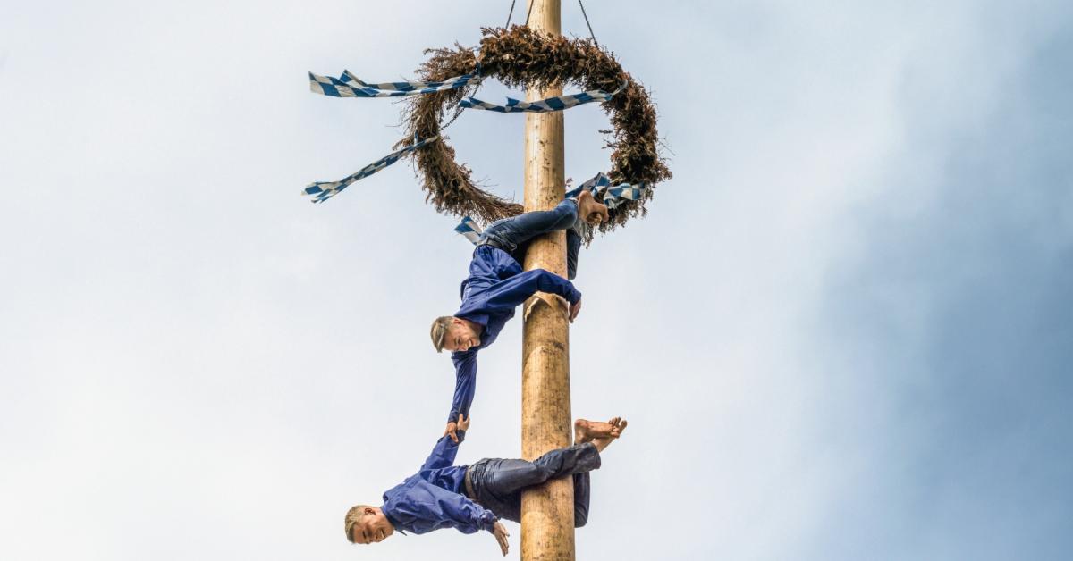 Traditional maypole climbing in Bavaria